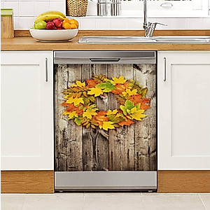 Dishwasher Magnet Cover Vintage Architecture Door Autumn Wreath from Colored Dry Leaves Door Magnetic Refrigerator Stickers Decorative Appliance Cover Fridge Panels Metal Door Garage 23x26in