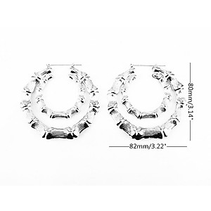 Honbay 5 Pairs Different Shape Bamboo Hoop Earrings (Silver)