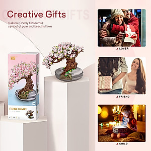 Waktuk Mini Bricks Sakura Bonsai Model Cherry Blossom Potted Plant Tree Building Block Kit 426 PCS, Mini Particle Simulation Flower Botanical Collection Construction Toy