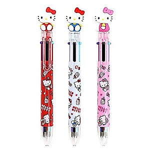 Hello Kitty 0.7mm 6-Color Multicolor Ballpoint Pen w/Hello Kitty Figure 1PC (Red)