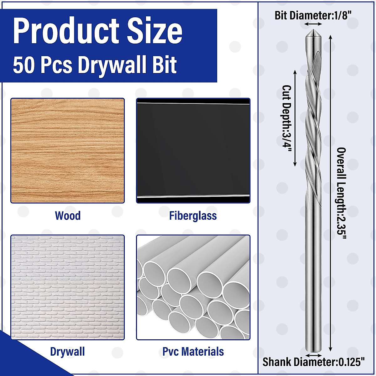 Tondiamo 50 Pcs Drywall Bit Drywall Guide Point Cutting Bits Diameter Drywall Router Bits Drywall Tools, Cutting Drywall, for Use with Spiral Saw (1/8 )