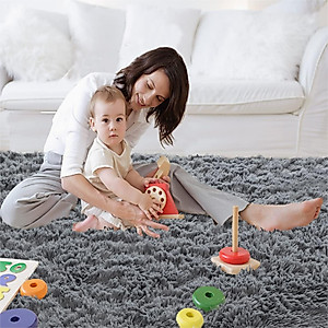 Fluffy Rugs for Bedroom 5x7 - Soft Shag Plush Area Rug for Living Room - Fuzzy Modern Gray Non-Skid Shaggy Carpet for Boys Kids Playroom Dorm