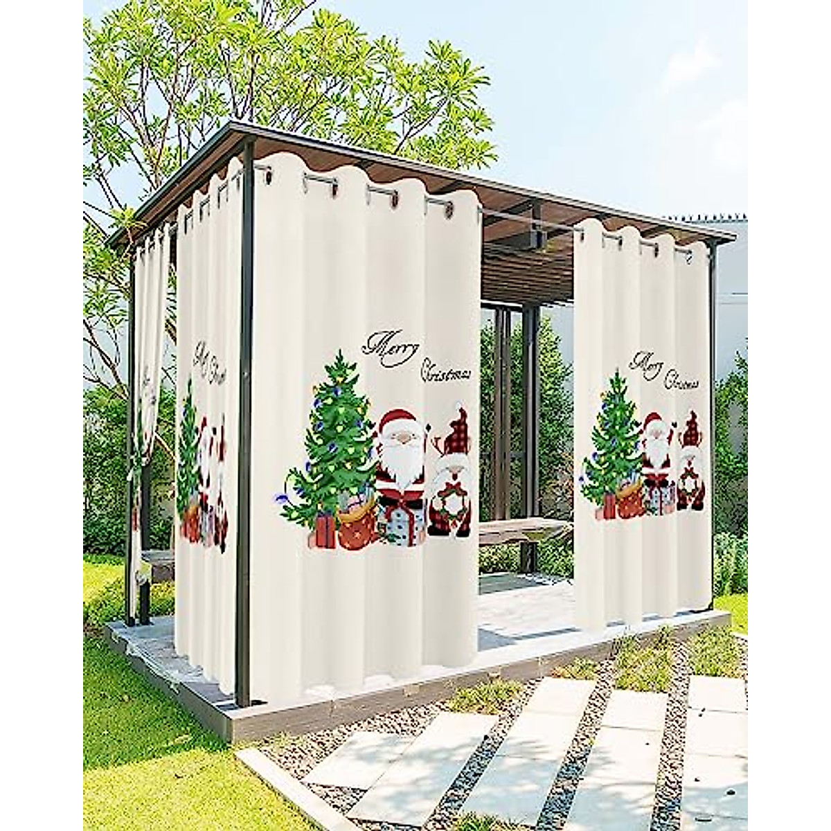Outdoor Curtains for Patio 1 Panel Dwarf Under Christmas Tree with Snowflakes and Gifts Waterproof Privacy Outside Curtain Sun Blocking Grommet Drapes for Porch Gazebo Pergolas Balcony 52x84 Inch