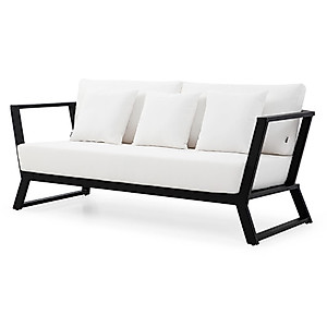 ZURI Modern Outdoor Patio Nadie Stainless Steel Sofa with Quick Drying Cushion - Black/White