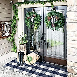 LEEVAN Cotton Buffalo Plaid Outdoor Rugs 2x4 ft Checkered Front Porch Rug Washable Woven Welcome Braided Door Mat for Layered Kitchen Farmhouse Bathroom Entryway Throw Carpet, Navy Blue and White