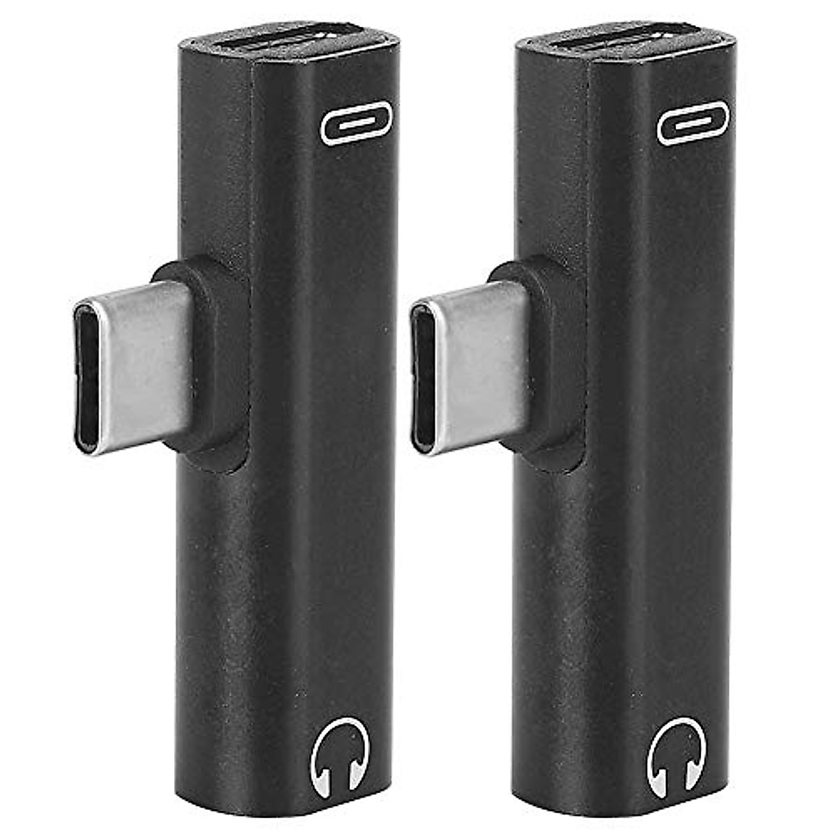 2Pcs Type-C to 3.5MM Audio Adapter,2 in 1 Type-C to 3.5mm Headphone Jack Adapter with Type-C Charging Port, Aluminum Alloy Audio Cable Adapter,Suitable for C-Type Phones, Tablets, PC(Black)