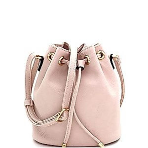 Trendeology Casual Soft PU Leather Drawstring Small 2 Way Bucket Shoulder Bag Crossbody (Nude)