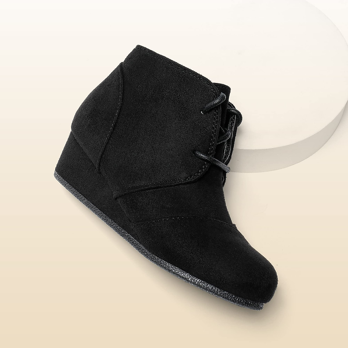 DREAM PAIRS Girls Low Wedge Heel Booties Side Zipper Ankle Boots Tomson-K Black Size 2 Little Kid