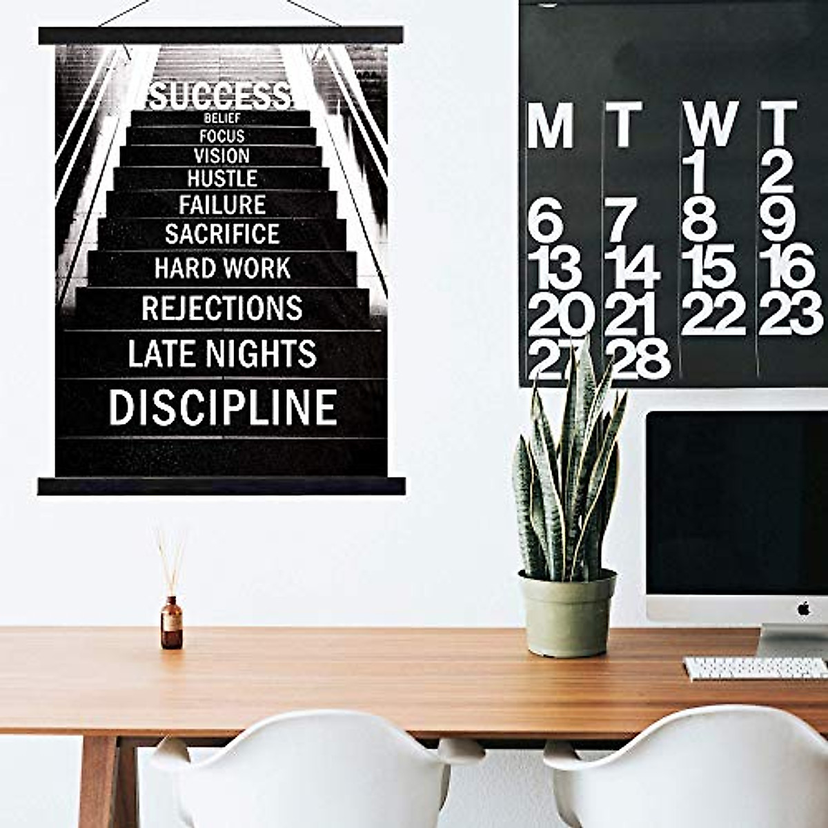 Motivational Wall Art Decor with Hanger - Inspirational Growth Positive Mindset Quotes - Office Decor Artwork Inspiring Success Affirmations - Money Hustle Pictures (Success Stairs) | 12''x16''