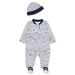 Little Me Baby Boy Clothes 2-Piece Baby Sleeper and Cap Set 100% Cotton Footies with Full 2-way Zipper and Scratch Free Tags Baby Essentials - 3 months, Sports Star
