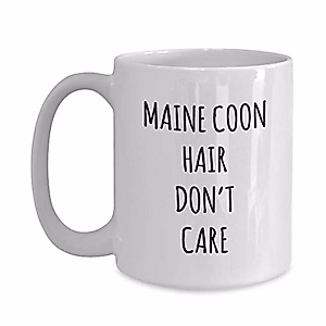 Funny Maine Coon Hair Don't Care Coffee Mug Tea Cup Mug for Cat Gag Mug for Men and Women