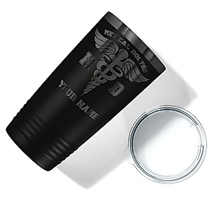 Personalized MD Medical Doctor Gift on Black with Ion Ghost Black Design 20 oz Stainless Steel Tumbler with Lid - Insulated Cup - Custom Travel Mug