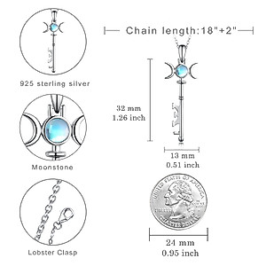 SCZKLAQ Triple Moon Goddess Necklace 925 Sterling Silver Triple Moon Necklaces Moonstone Amulet Wiccan Pagan Triple Moon Goddess Jewelry for Women