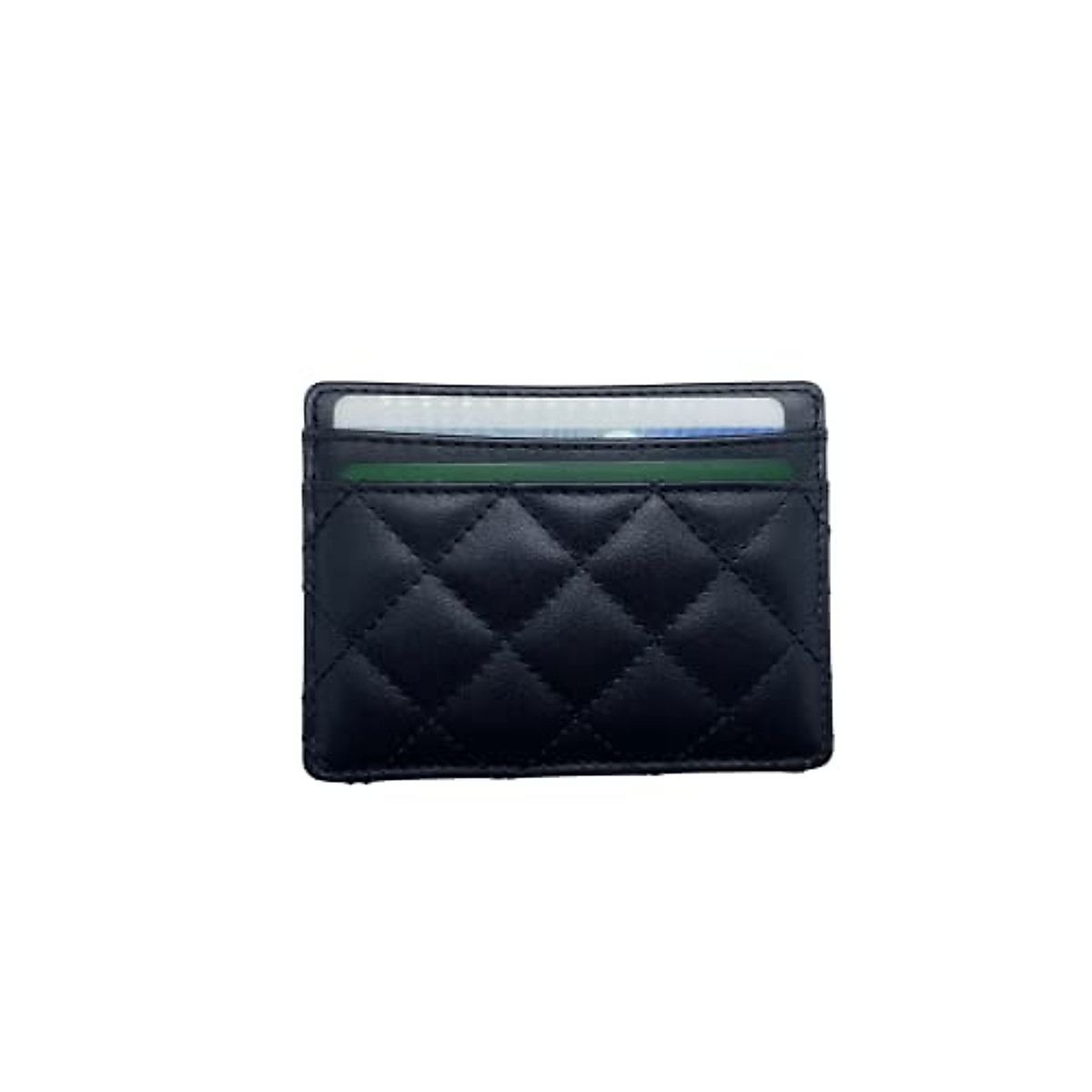 Slim Quilted Leather Card Holder Wallet with RFID Blocking