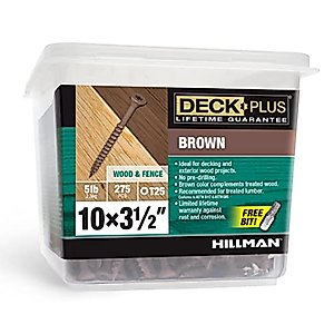 Deck Plus Wood Screws, Brown Exterior Screws, 3-1/2" x #10, 5lb