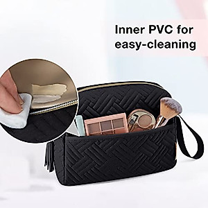 BAGSMART Cosmetic Pouch, Elegant Roomy Makeup Bag,Travel Zipper Pouch,Water-resistant Toiletry Bag,Makeup Accessories Organizer,Black