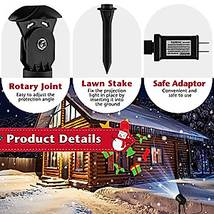 Goplus Christmas Projector Lights, Rotating Projection Lamp with 65° Adjustable Angle, Lawn Stake, Water Proof Landscape Decorative Lighting for Christmas, Holiday, Party, Garden