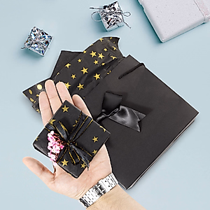 MR FIVE 60 Sheets Black and Gold Tissue Paper Bulk,20" x 14",Black Tissue Paper for Gift Bags,DIY and Crafts,Gold Star Gold Polka Dot Gift Tissue Paper for Graduation,Birthday,Holiday