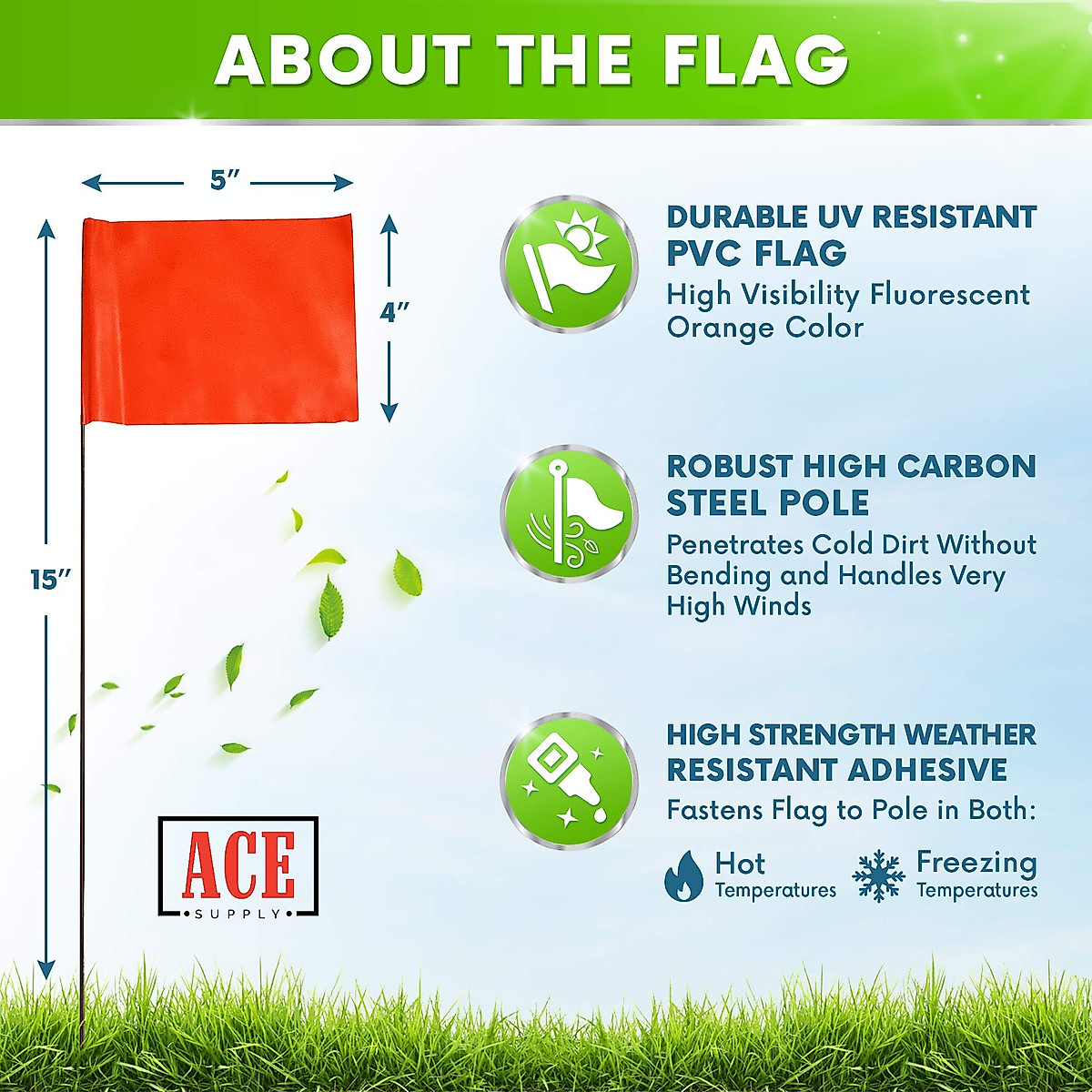 Fluorescent Orange Marking Flags Yard Flags - 4x5-Inch Marker Flags - 15-Inch Wire - 100 Pack - Perfect For Lawn Flags, Landscape Flags, Marking Flags For Lawn, Survey Flags, Sprinkler Flags