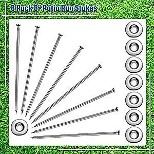 Hotop 8 Sets Patio Rug Stakes Outdoor Furniture Stakes RV Patio Mats Stakes RV Garden Furniture Stakes Outdoor Mats Rugs Holder for Camp Rug Outside Mat Carpet Tent (6 Inches)