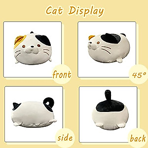 AIXINI 13.7 inch Cute Cat Plush Pillow Stuffed Squishy Animal Cylindrical Body Pillow, Super Soft Fat Cat Chubby Kitten Kawaii Pillow-White