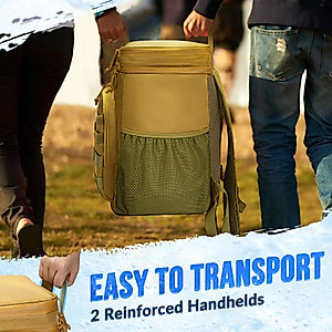 WOTOW Backpack Cooler Tactical Insulated 45 Cans - Leak Proof Cooler Backpack for Men Women, Large Capacity Soft Cooler Bag with Top Handles, Lunch Backpack Bag for Beach Hiking Picnics Work (Brown)