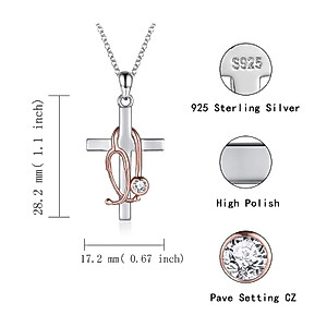 Sterling Silver Stethoscope Cross Necklace Earrings Bracelet Women Medicine Pendant Jewelry Nurse Doctor Graduation Gift for Medical Student (rosegold Stethoscope necklace)