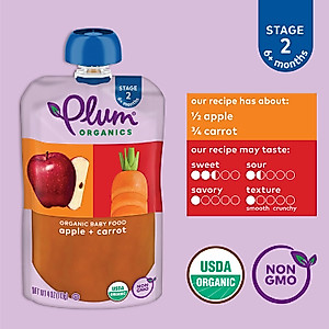 Plum Organics Stage 2 Organic Baby Food - Fruit and Veggie Variety Pack - 4 oz Pouch (Pack of 18) - Organic Fruit and Vegetable Baby Food Pouch