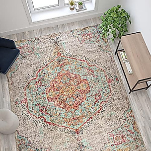 Flash Furniture Katherine Vintage Distressed Medallion Area Rug - 8' x 10' - Gray Multi - Polyester