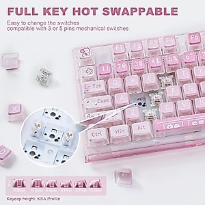 YUNZII X75 PRO 82 Key Wireless Hot Swappable Mechanical Gaming Keyboard with Transparent Keycaps,BT5.0/2.4G/USB-C, Gasket Mount Keyboard,for Windows/Mac (Crystal White Switch, Wireless-Pink)