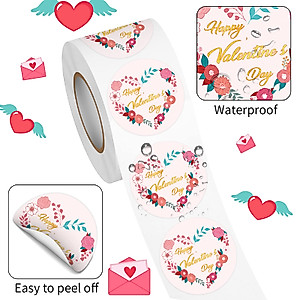 Acetiamin Happy Valentine's Day Sticker Roll, 500 PCS Heart-Shaped Label Stickers for Adults, 1.5 “ Gift Tag Stickers for Goodie Bags, Gift Favors Box, Envelope Seal, Cards, Party Supplies