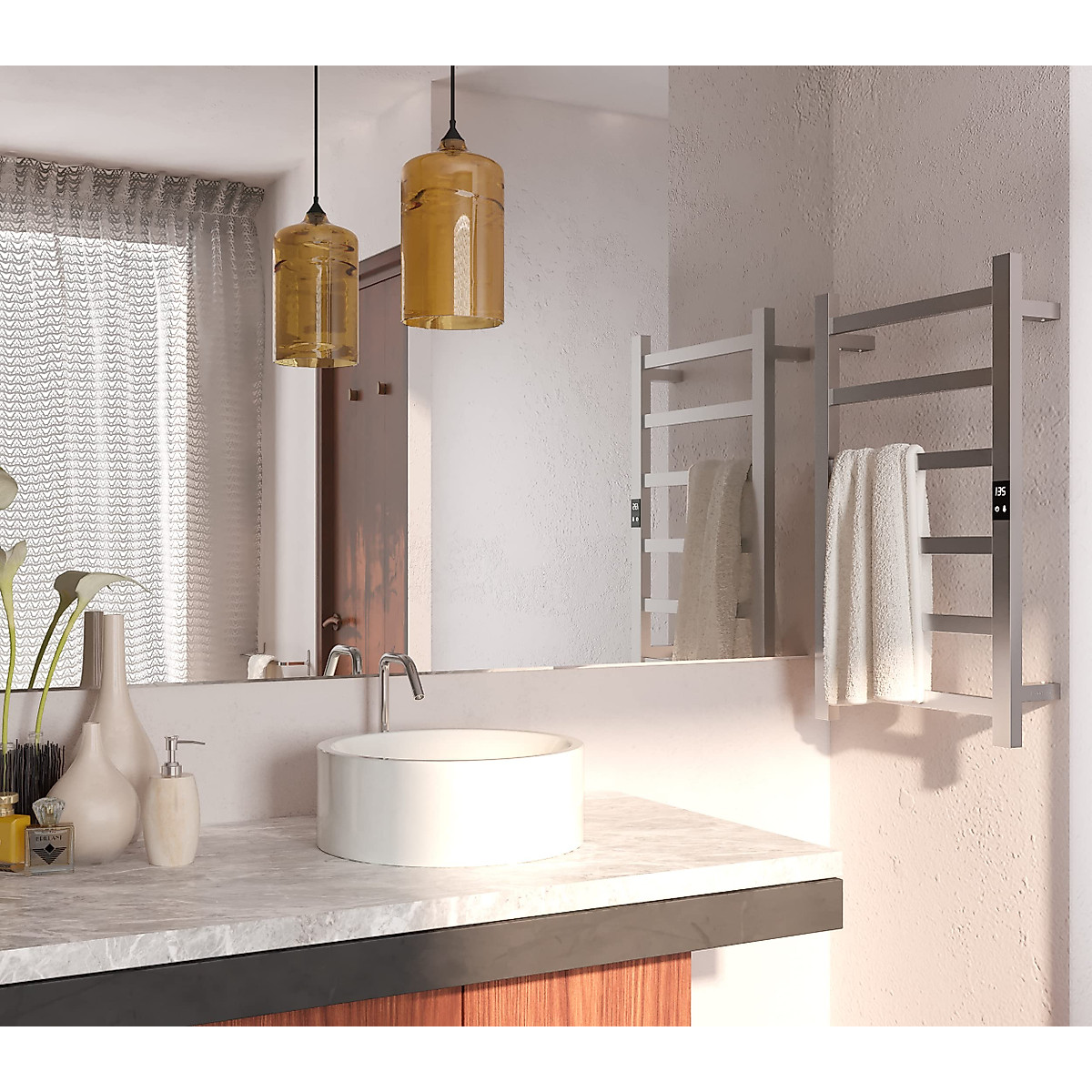 Topdattion Electric Towel Warmer | Super Thin | with Timer & Temperature Multi-Level Adjustments | Hardwired & Plug-in | 6 Bar Polished Finish