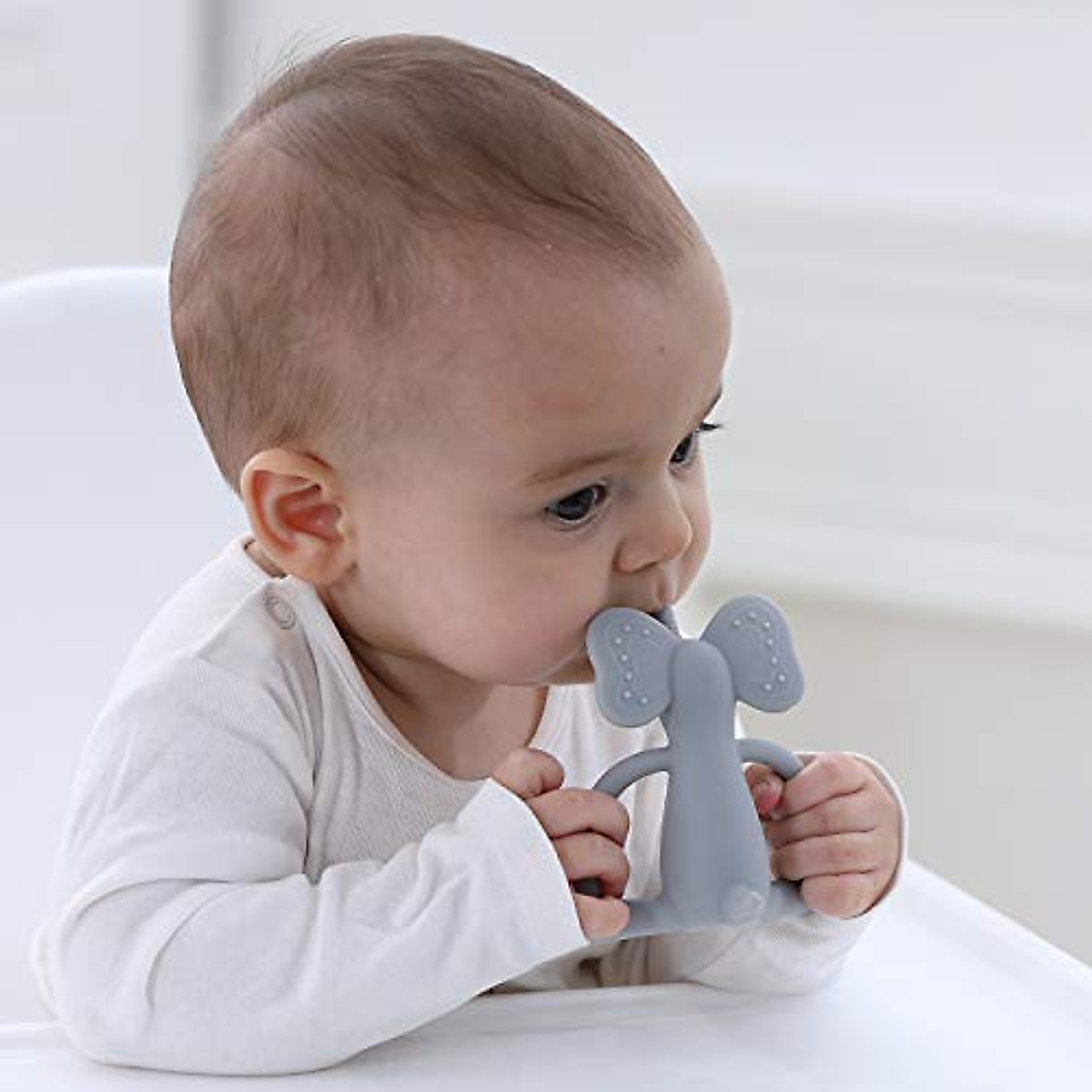 Baby Teether, Pacifier, Food Grade Liquid Silicone Baby Teething Toy, Soft Infant Teether Chew Toy, BPA Free, Multi-Texture Design Cute Elephant Teether, Soft and Sturdy (Gray Elephant)