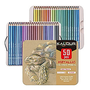 KALOUR 50 Piece Metallic Colored Pencils, Soft Core with Vibrant Color,Ideal for Drawing, Blending, Sketching, Shading, Coloring for Adults Kids Beginners