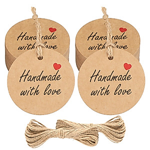 100Pcs Handmade Tags,Gift Tags with String,Handmade with Love Gift Tags,Kraft Paper Tags,Craft Round Brown Tags,Personalized Hang Tags Circle Labels for Craft Items,Wedding Favors,Party Supplies (2")