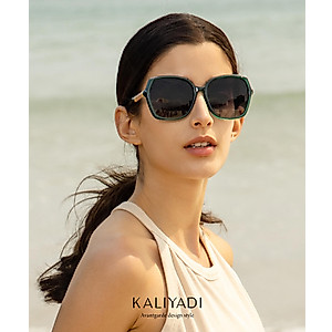KALIYADI Polarized Sunglasses Womens Trendy Square Ladies Sun Glasses Classic Shades Sparkling Frame UV400 Protection(Green)