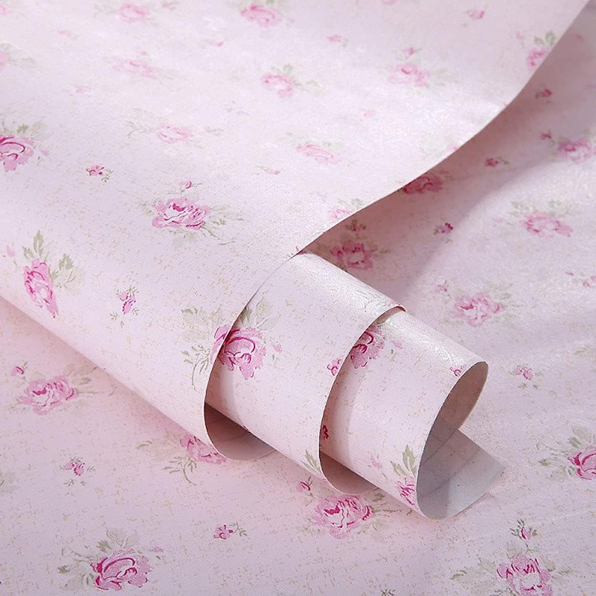 Pink Floral Drawer Shelf Liner Self Adhesive Decorative Rose Contact Paper for Shelves Drawer Cabinets Furniture Wall Decoration (17.7x78.7 Inches)