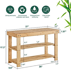 GHWIE 3-Tier Shoe Rack Bench, Natural Bamboo, Easy Assembly, Sturdy, Eco-Friendly, Intimate Design, Space Saving, 100% Money-Back Guarantee