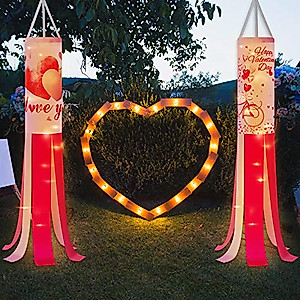 2 Pieces Happy Valentine's Day Windsock Polyester Garden Windsock Heart Pattern Windsock Flag Outdoor Hanging Decorative Windsocks for Valentine's Day Front Yard Patio Lawn Garden (Sweet Style)
