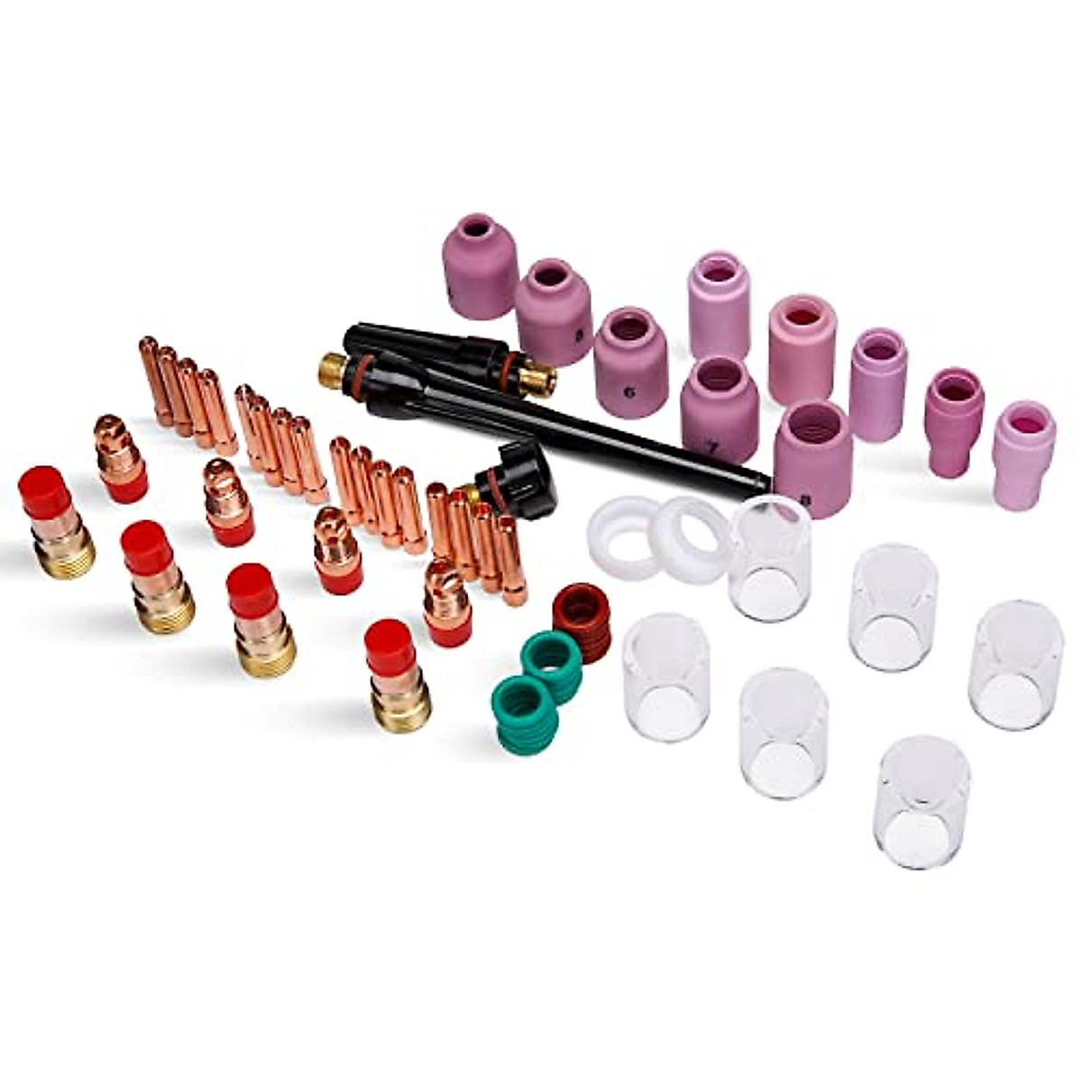 63PCS TIG Welding Torch Accessories Kit TIG Welding Torch Supplies Welding Collet Gasket Back Cap Stubby Gas Lens Glass Cup Alumina Nozzle Accessoory Kit for WP-17/18/26