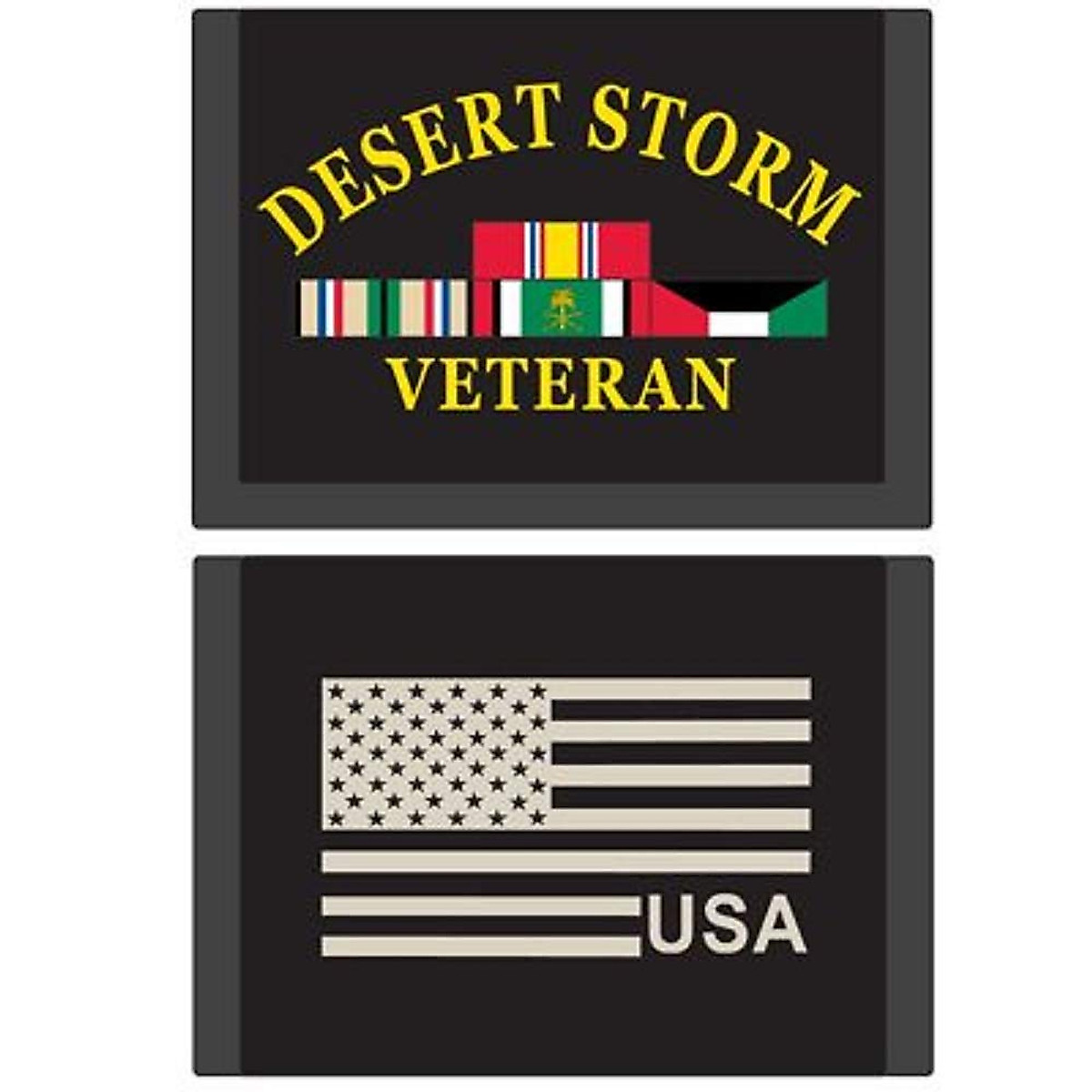 DESERT STORM WALLET - DESERT STORM VETERAN Services, USA Flag - Embroidered Logo Heavy Duty Trifold Nylon Wallet - 3.5" x 5"