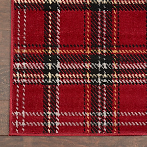 Nourison Grafix Red 3'9'' x 5'9'' Area-Rug, Modern, Plaid, Bed Room, Living Room, Dining Room, Kitchen, Easy-Cleaning, Non Shedding, (4' x 6')