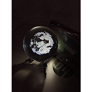 HDCRYSTALGIFTS Crystal 2.4 inch (60mm) Chinese Dragon Crystal Ball with Sliver-Plated Flowering Stand,Fengshui Glass Loong Ball Home Decoration