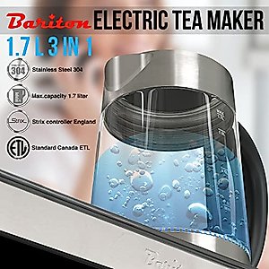 BARITON 3 in 1 water kettle/TEA MAKER/coffee maker MODEL BTM-1780GS Electronic sensor touch control panel with display, powered by strix technology safer by design