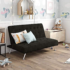 DHP Ariana Kids Sofa Futon, Black, Mid-Century Modern Design, Converts to Bed, Fun Colors, Easy to Clean