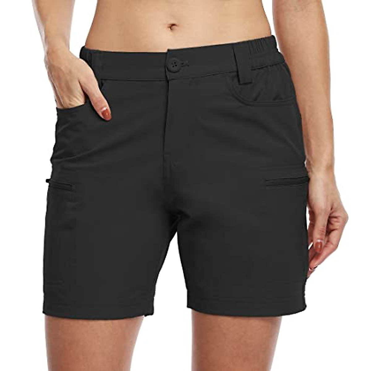 Willit Women's Shorts Hiking Cargo Golf Shorts Outdoor Summer Shorts with Pockets Water Resistant Black M
