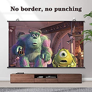 FMOGE 120 Inch Projection Screen,16:9 HD,Anti-Crease Portable Projector Movies Screen,Borderless,Punch-Free,Wall-Mounted,for Home Theater Outdoor Indoor