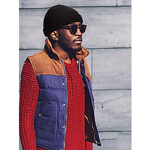 SATINIOR mens 2 Pieces Winter Short Fisherman Beanie Trawler Watch Edge Skullcap Men's Hat, Black, Medium