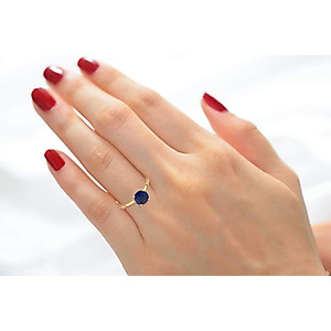 Celebration Moments Solid 10kt Yellow Gold 8MM Round Created Blue Sapphire Gemstone Solitaire Statement Ring For Women Sizes 5-10 (5)