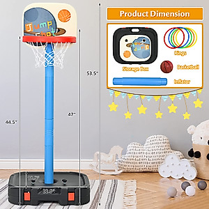 Costzon Basketball Hoop for Toddler, 3-in-1 Sports Activity Center w/Ring Toss, Soccer Goal, 31”-56” Height Adjustable, Indoor Outdoor Basketball Game Play Set for Baby (Car)
